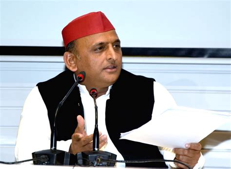 Samajwadi Party President Akhilesh Yadav Addresses During A Press