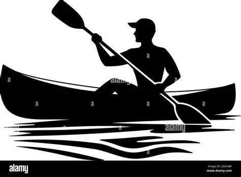 Silhouette Of A Man Paddling A Canoe On A Lake Vector Illustration