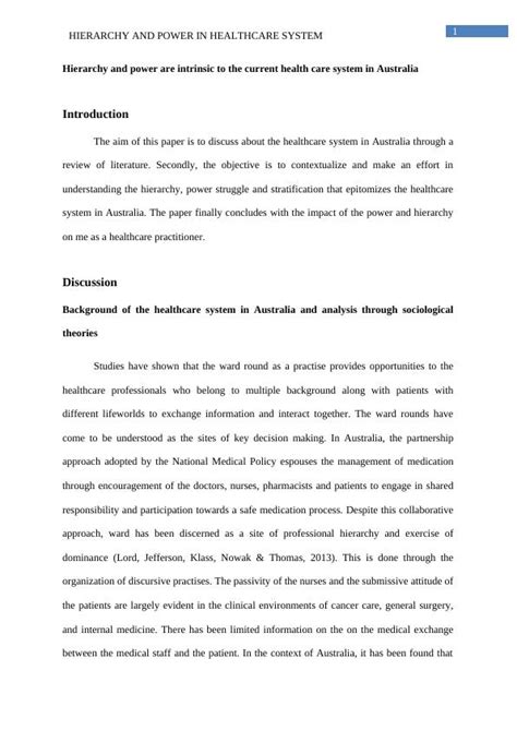 Australian Healthcare Power And Hierarchy Analysis