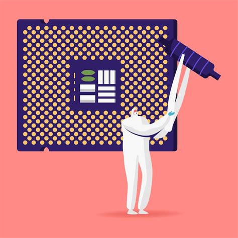 Premium Vector Tiny Character In Protective Suit Set Up Huge Semiconductor Circuit Board Or