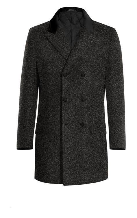 Black Peak Lapel Double Breasted Coat With Contrasted Collar