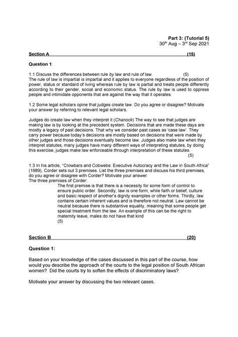 FSAL Tutorial Answers Part Tutorial Th Aug Rd Sep Section A