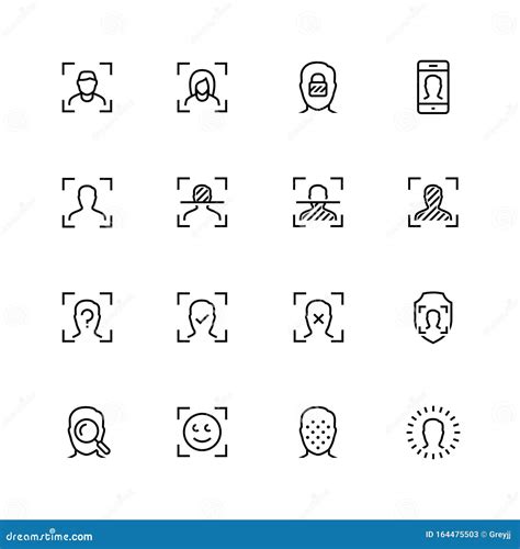 Face Scanning Process Line Icons Face Id Icon For Approving Password Face Identification Line