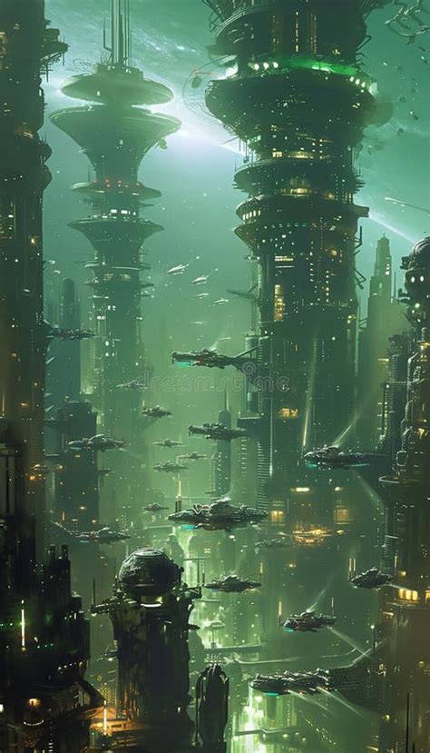 A Mind Bending And Extravagant Futuristic Alien Cityscape Stock Illustration Illustration Of