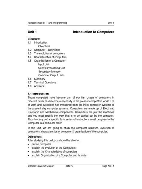 unit 01 introduction to computers pdf computer data storage