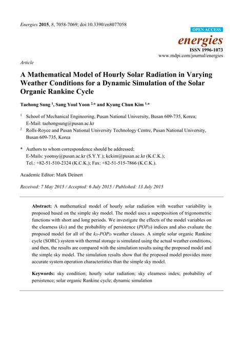 Pdf A Mathematical Model Of Hourly Solar Radiation In Varying Weather Conditions For A Dynamic
