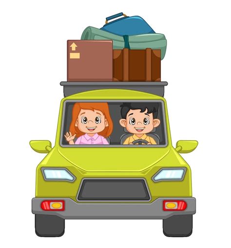 Pareja Joven Viajando En Coche Vector Premium