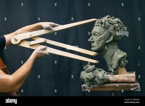 Man Sculptor Creates Sculpt Bust Clay Human Woman Sculpture Statue