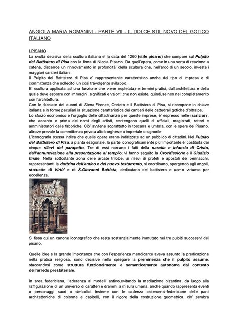 Riassunto Romanini Dolce Stil Novo Del Gotico Italiano Docsity