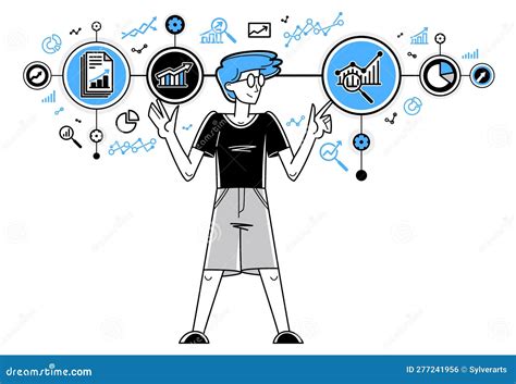 Worker Analyzes Some Data And Systematizing Information Vector Outline