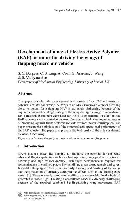 Pdf Development Of A Novel Electro Active Polymer Eap Actuator For Driving The Wings Of