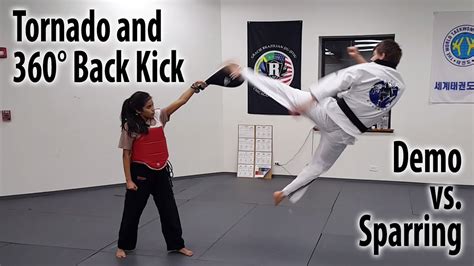 Tornado Kick And 360° Back Kick Demo Vs Sparring Taekwondo Action