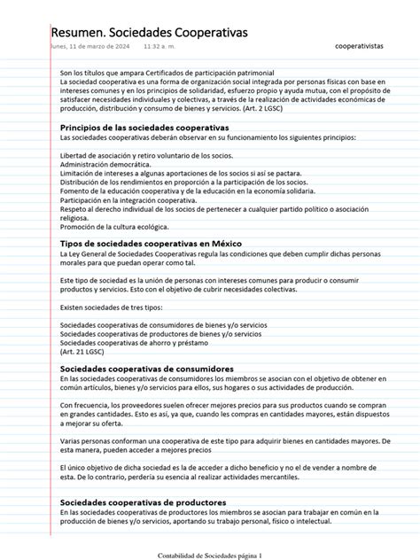Resumen Sociedades Cooperativas Pdf Cooperativa Sociedad