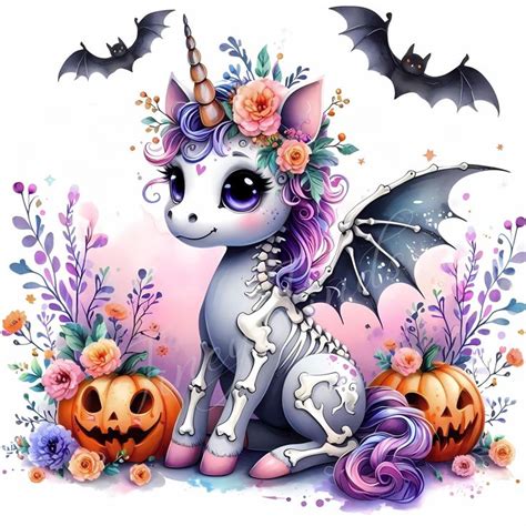 12 Cute Gothic Skeleton Unicorn Clipart Spooky Unicorn With Bat Wings