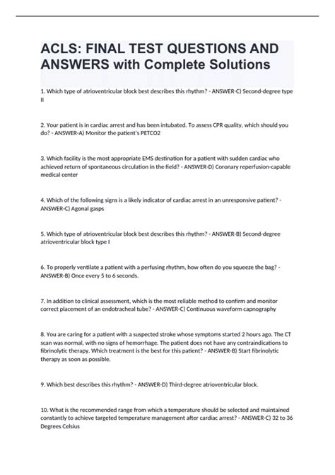 Acls Final Test Questions And Answers With Complete Solutions Acls