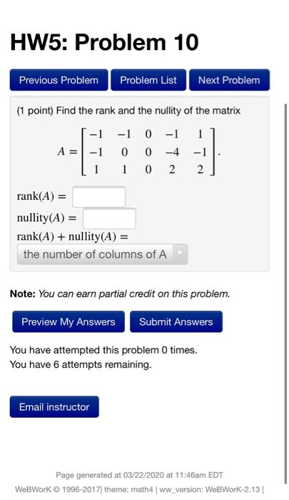 Solved Hw5 Problem 10 Previous Problem Problem List Next