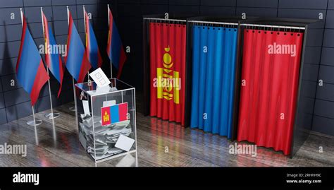 Mongolia - voting booths and ballot box - election concept - 3D ...