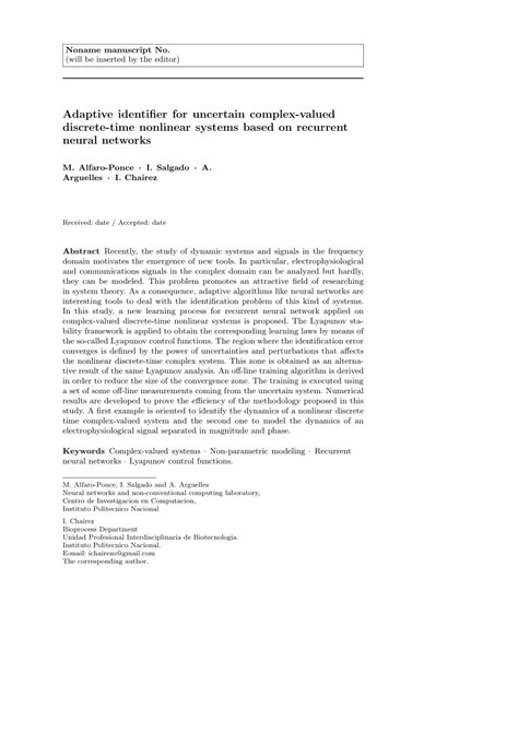 [pdf] Adaptive Identifier For Uncertain Complex Valued Discrete Time Nonlinear Systems Based On