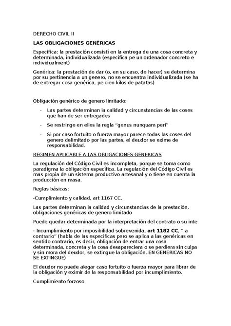Derecho Civil II Apuntes DERECHO CIVIL II LAS OBLIGACIONES GENÉRICAS Especifica la