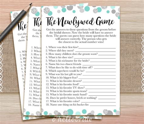 Printable Mint Bridal Shower Games Printable The Newlywed Etsy