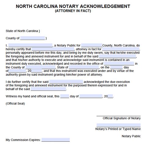 Free North Carolina Notary Acknowledgement Forms Pdf Word