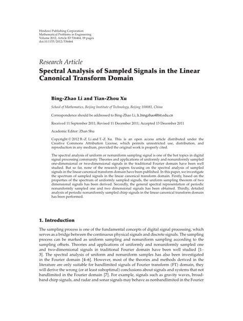 Pdf Spectral Analysis Of Sampled Signals In The Linear Canonical