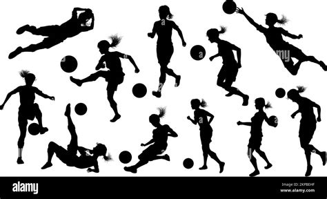 Female Soccer Football Player Woman Silhouette Set Stock Vector Image