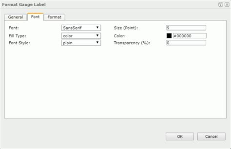 Format Gauge Label Dialog Box Properties Logi Analytics