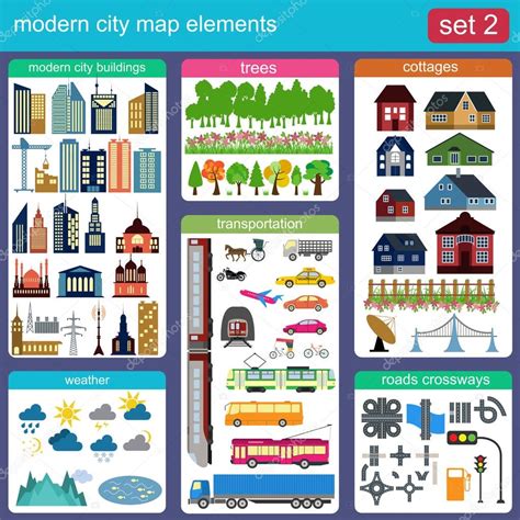 Modern City Map Elements For Generating Your Own Infographics M Stock
