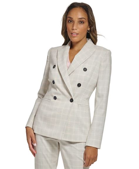 Calvin Klein Womens Glen Plaid Double Breasted Blazer Macys