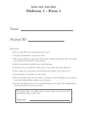 UCLA Math 32A Midterm 1 Pdf Math 32A Fall 2023 Midterm 1 Form 1