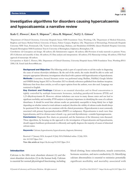 Pdf Investigative Algorithms For Disorders Causing Hypercalcaemia And Hypocalcaemia A