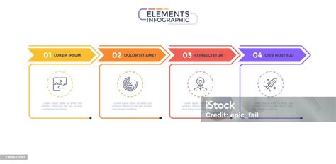 얇은 선 프로세스 비즈니스 인포 그래픽 4 개의 정사각형 템플릿과 화살표 벡터 일러스트 레이 션 4개의 옵션 단계 또는 섹션이