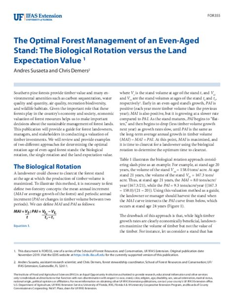 Pdf The Optimal Forest Management Of An Even Aged Stand The Biological Rotation Versus The