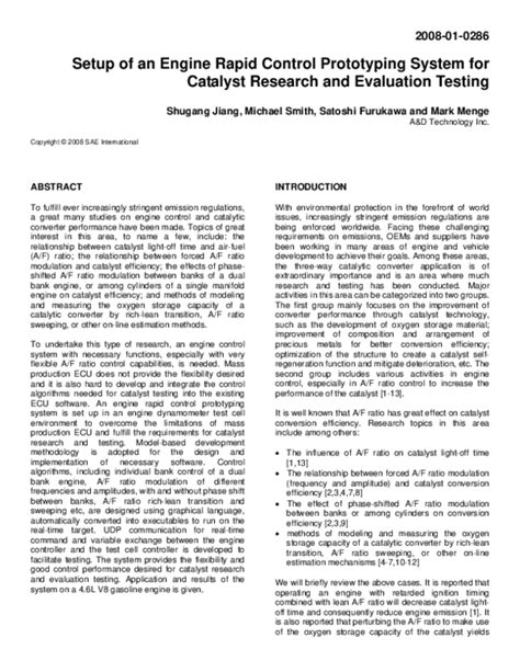 Pdf Setup Of An Engine Rapid Control Prototyping System For Catalyst