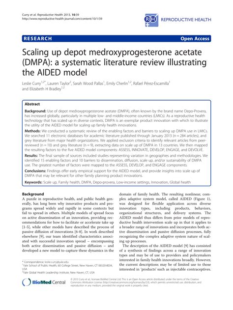 Pdf Scaling Up Depot Medroxyprogesterone Acetate Dmpa A Systematic