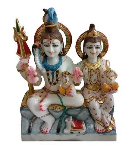 Multicolor Painted White Marble Shiv Parivar Statue For Worship Size
