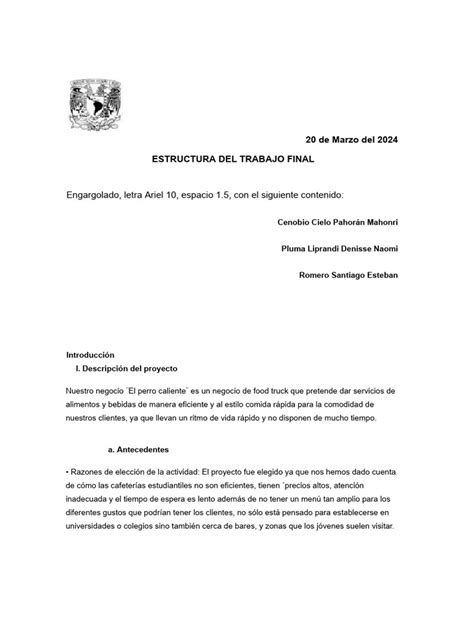 Estructura Del Trabajo Final Pdf Alimentos Business