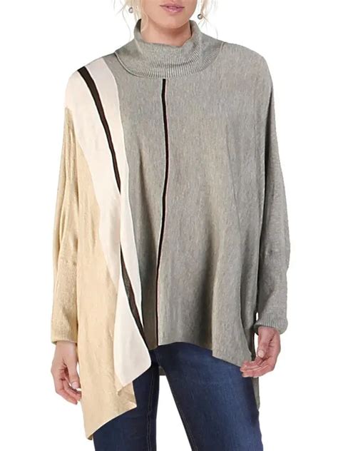 Buy Calvin Klein Colorblock Turtle Neck Poncho Sweater Grey At 36