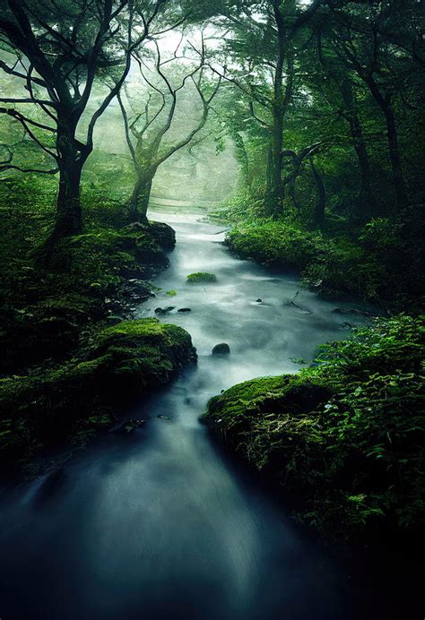River In A Foggy Forest Mixed Media By Baambara Art Pixels