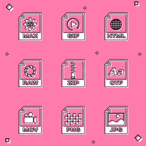 set max file document html raw zip and otf icon vector stock