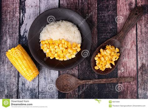 Streamed Sweet Corn With Sweet Sticky Rice In Coconut Milk Stock