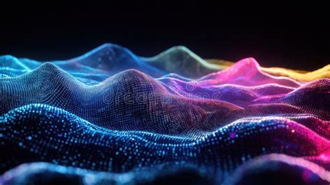 3d Rendering Of Abstract Digital Landscape With Glowing Particles