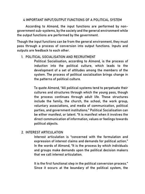 Four Important Functions Of A Political System An Analysis Of Almonds