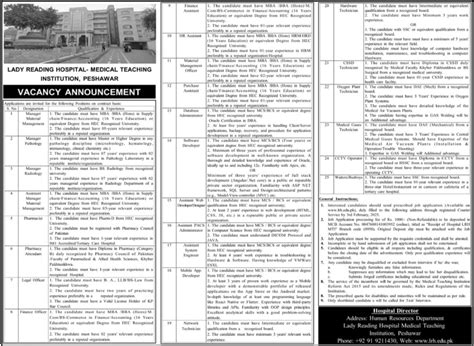 New Lady Reading Hospital Lrh Peshawar Job Vacancies 2025