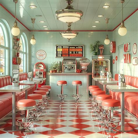 Retro Diner Scene With Jukebox And Milkshake Premium Ai Generated Image