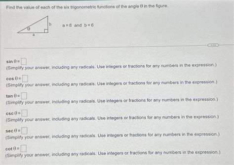 Solved Find The Value Of Each Of The Six Trigonometric