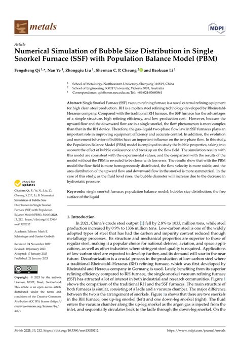 Pdf Numerical Simulation Of Bubble Size Distribution In Single Snorkel Furnace Ssf With