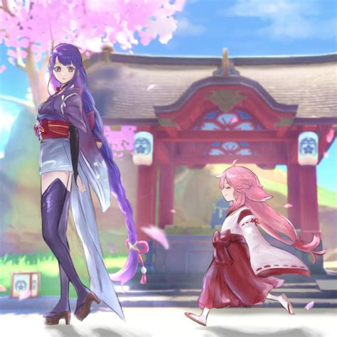 Raiden Shogun And Yae Miko Genshin Impact Drawn By Koko Koko Danbooru