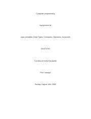 Assigment 4 Carolina Armenta Docx Computer Programming Assignment
